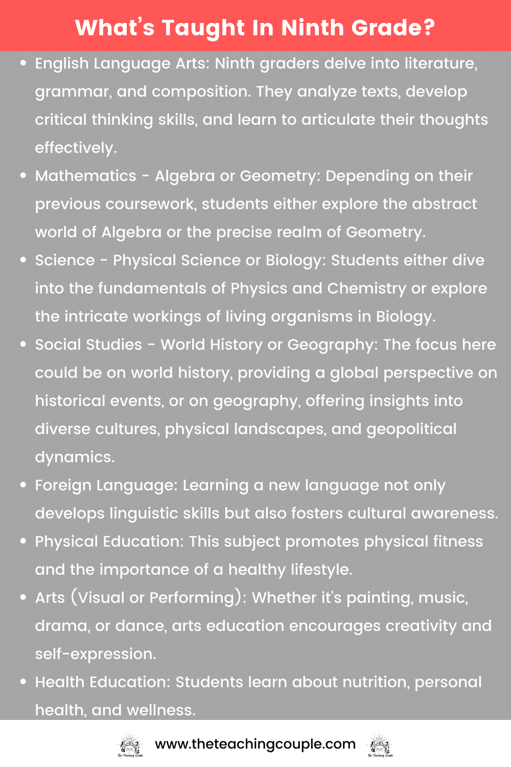 What's Taught In Ninth Grade? - The Teaching Couple